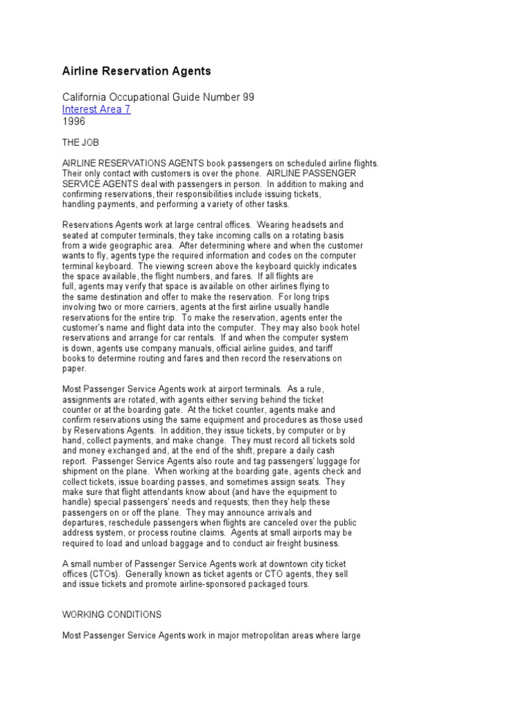 Airline Reservation Agent Overview | PDF | Airlines | Employment