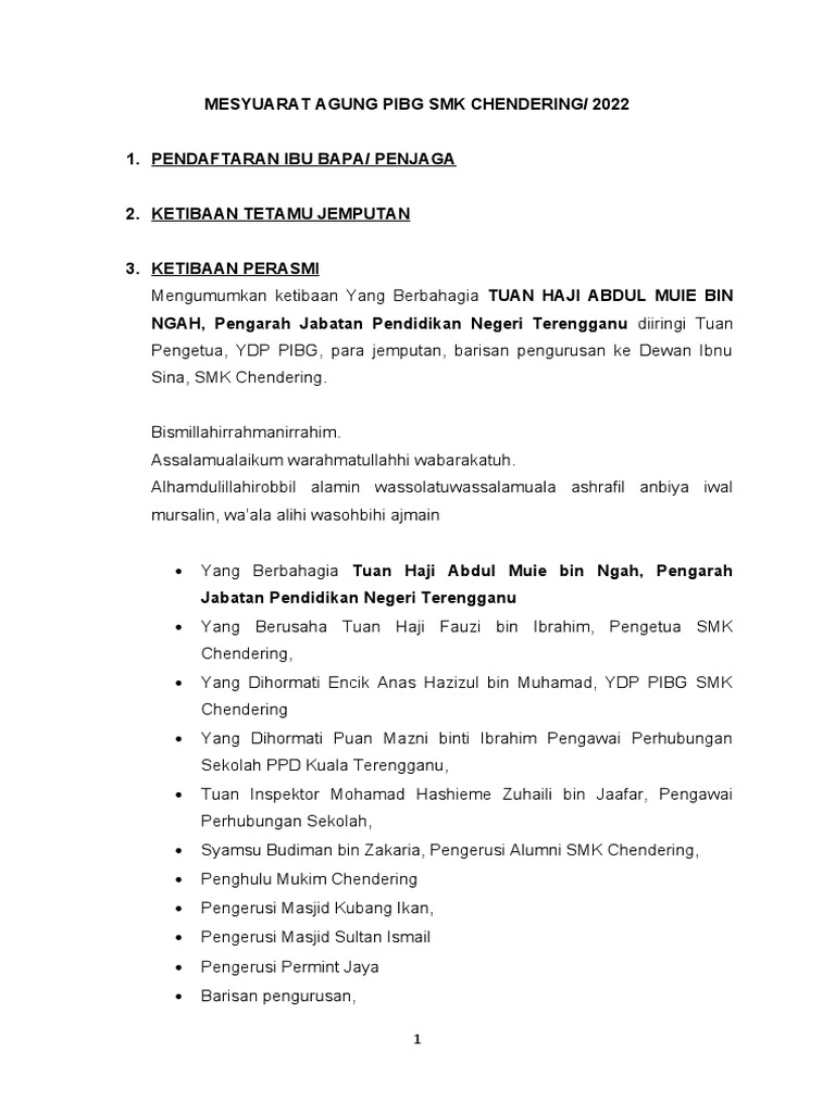 Teks Pengacara Majlis PIBG 2022 | PDF