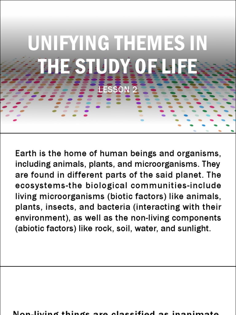 Earth and Life Science Lesson 2 - Unifying Themes in The Study of Life ...