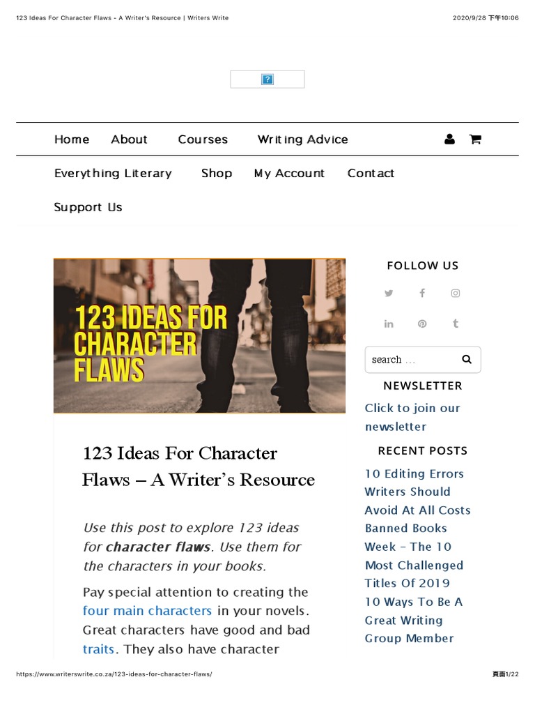 123 Ideas For Character Flaws - A Writer's Resource - Writers Write ...