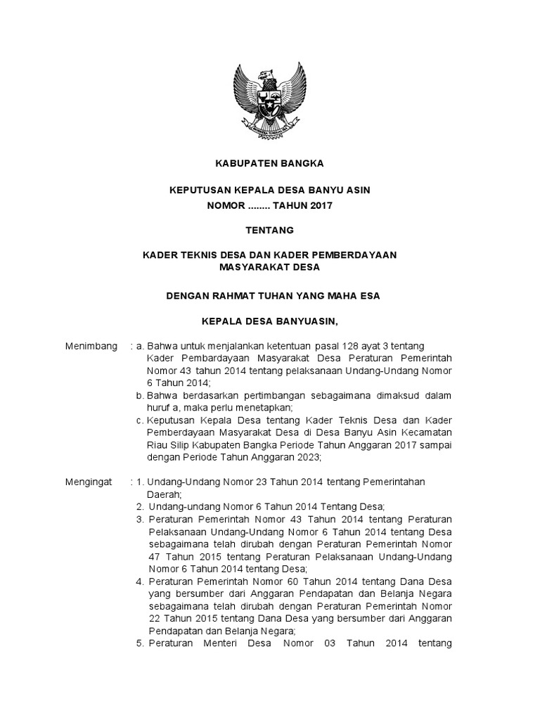 SK Kader Teknik Desa & Kader KPMD - Bkti PNDKNG - KTP - Ijazah - Ba Musdes + DFTR HDR | PDF