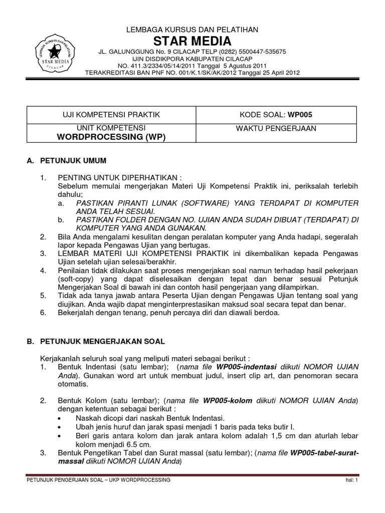 CLCP Petunjuk Uji Kompetensi WP | PDF