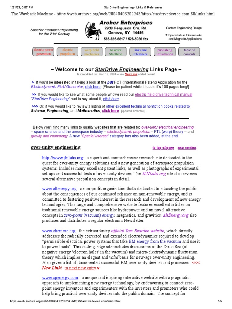 Free - Energy - StarDrive Engineering - Links & References | PDF ...