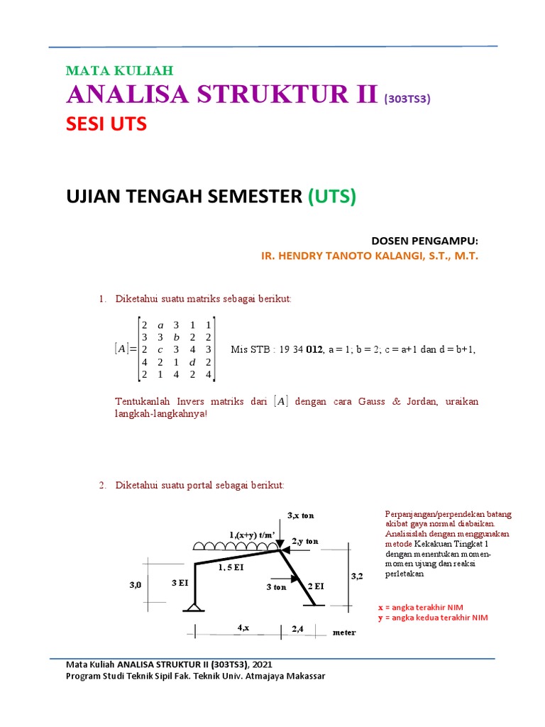 ANALISA STRUKTUR II Sesi UTS Invers Matriks Dan Metode Kekakuan | PDF