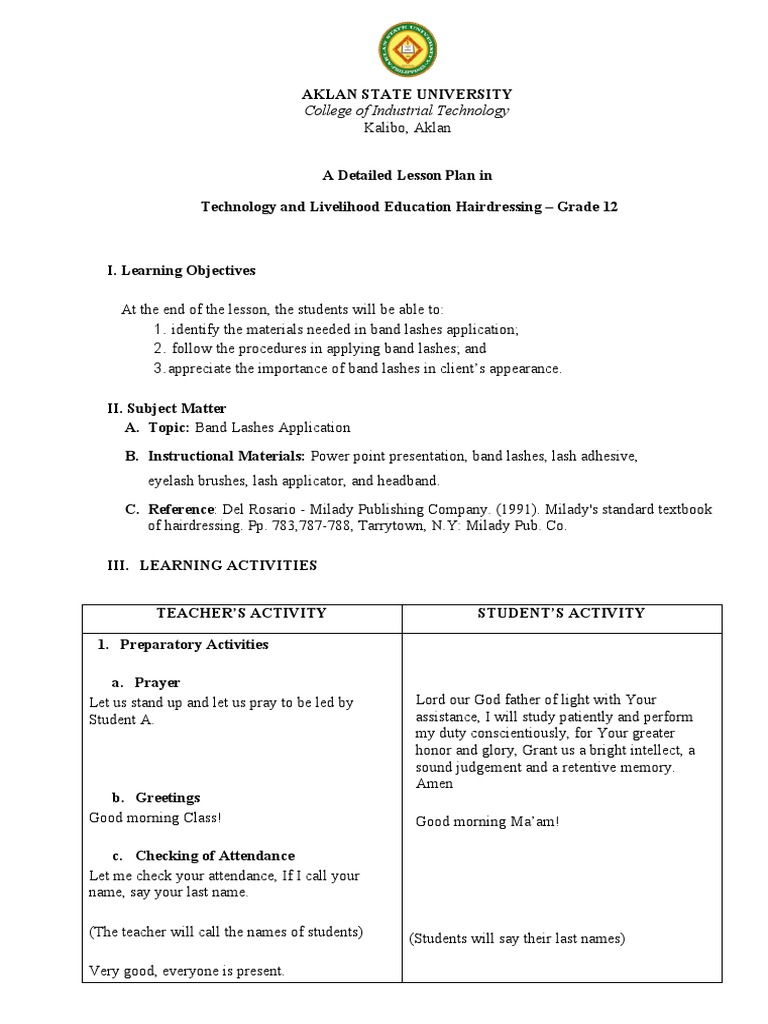Lesson Plan in Band Lashes Application | PDF | Human Appearance