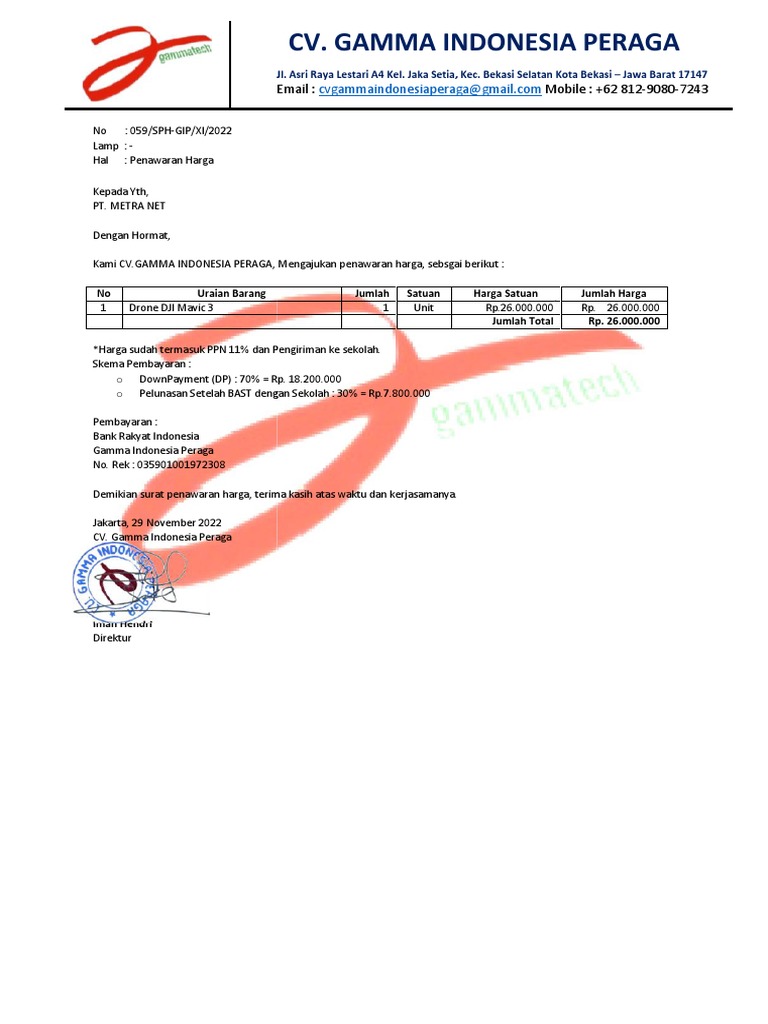 059 Penawaran Harga | PDF | Pengelolaan Keuangan & Uang | Hukum