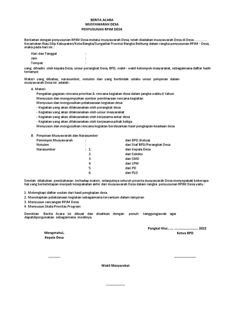 Lampiran RPJM Desa - Menurut Permendagri | PDF