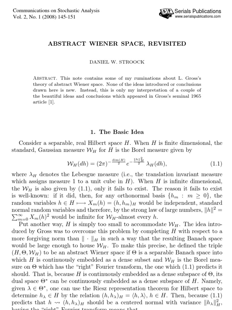 Insights on Abstract Wiener Space | PDF | Basis (Linear Algebra ...