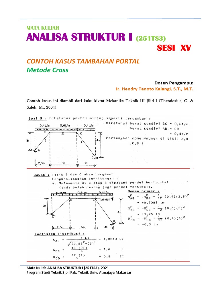 ANALISA STRUKTUR I Sesi XV - Contoh Kasus Tambahan Metode Cross | PDF