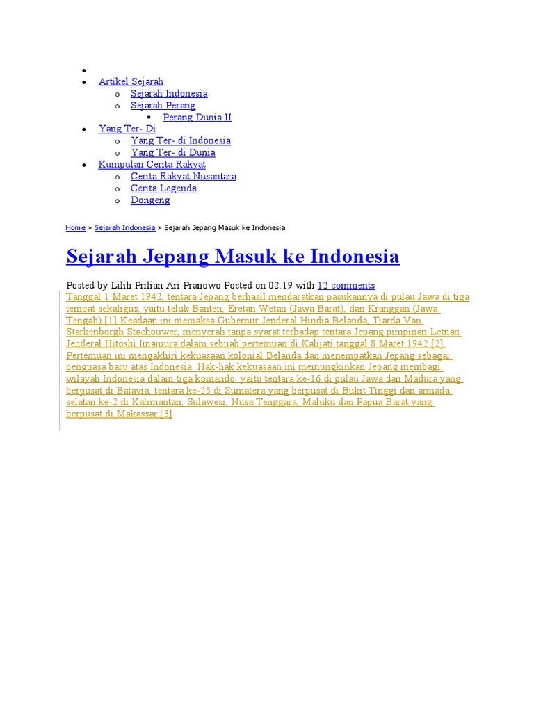 Sejarah Jepang Masuk ke Indonesia 1942 | PDF