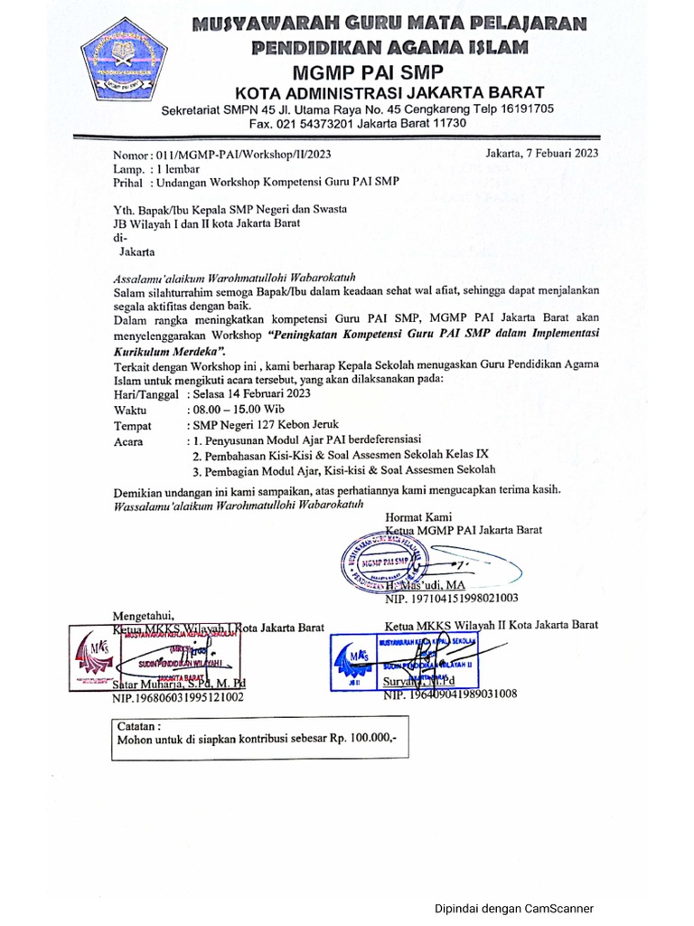 Undangan MGMP PAI Jakbar | PDF