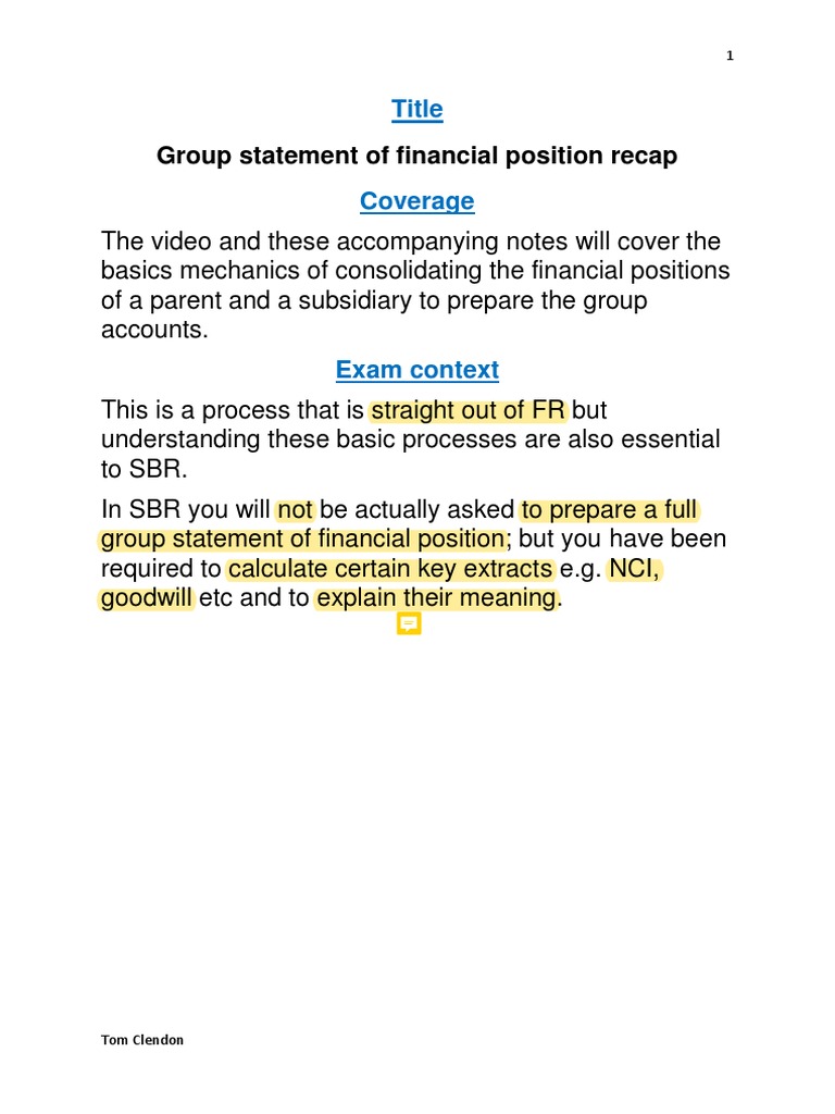 Group Statement of Financial Position Recap | Download Free PDF ...
