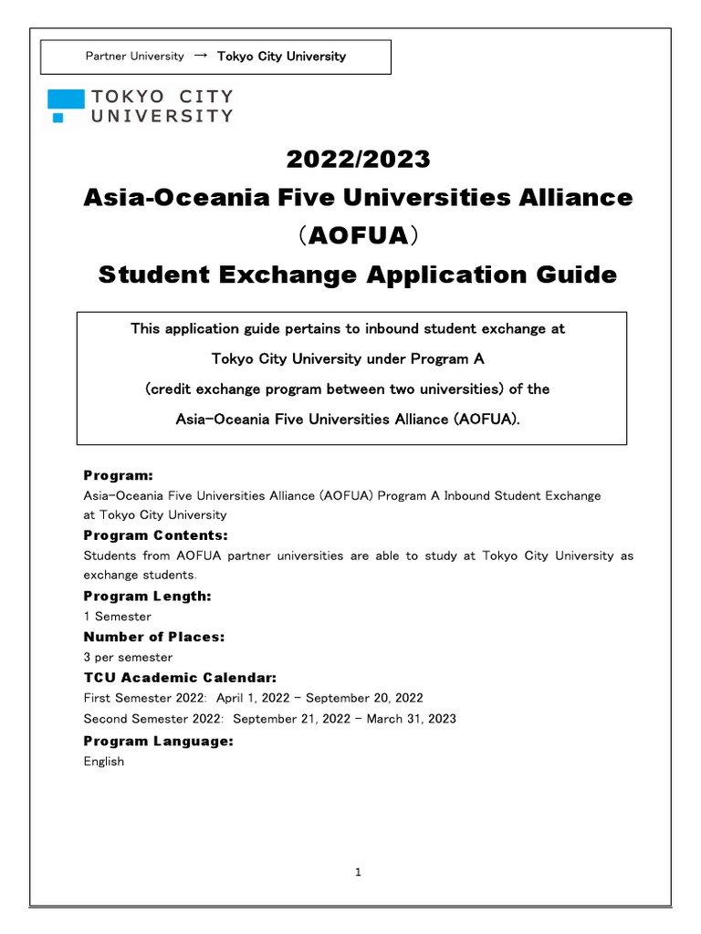 TCU AOFUA Inbound Student Exchange Application Guide 2022-2023 2 | Download Free PDF ...
