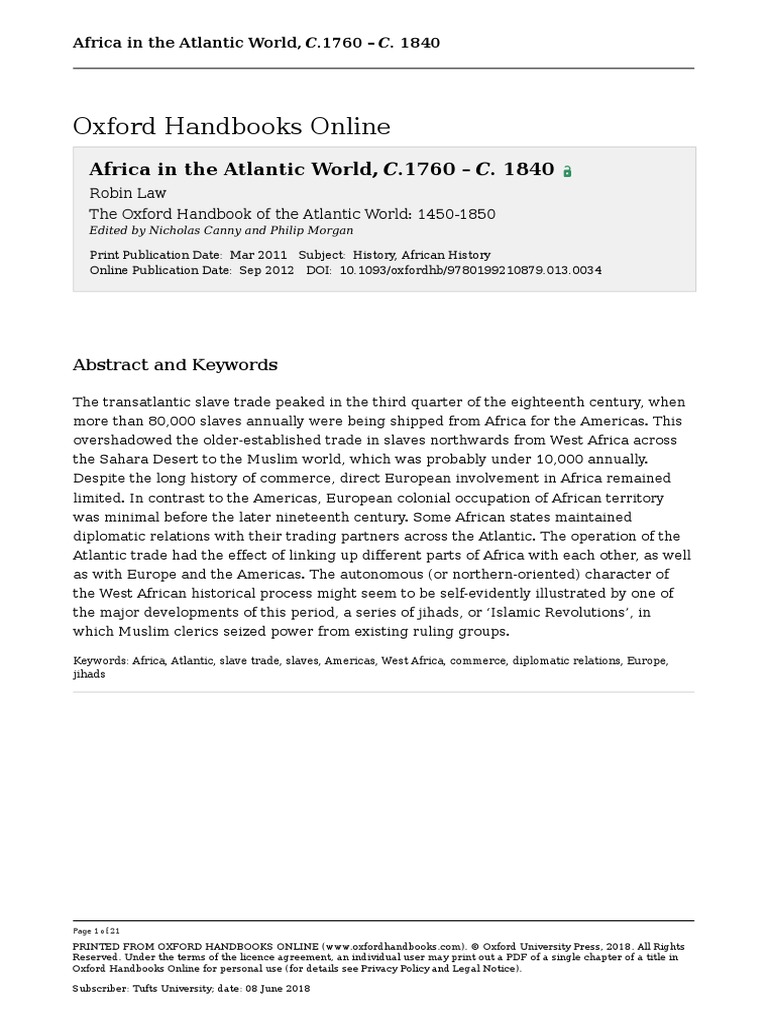 Africa in The Atlantic World, 1760-1840. | PDF | Atlantic Slave Trade | Slavery