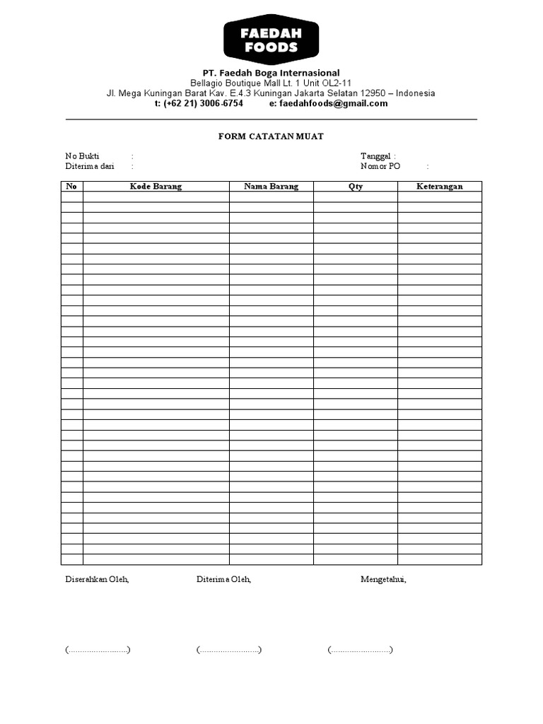 Form Catatan Muat | PDF