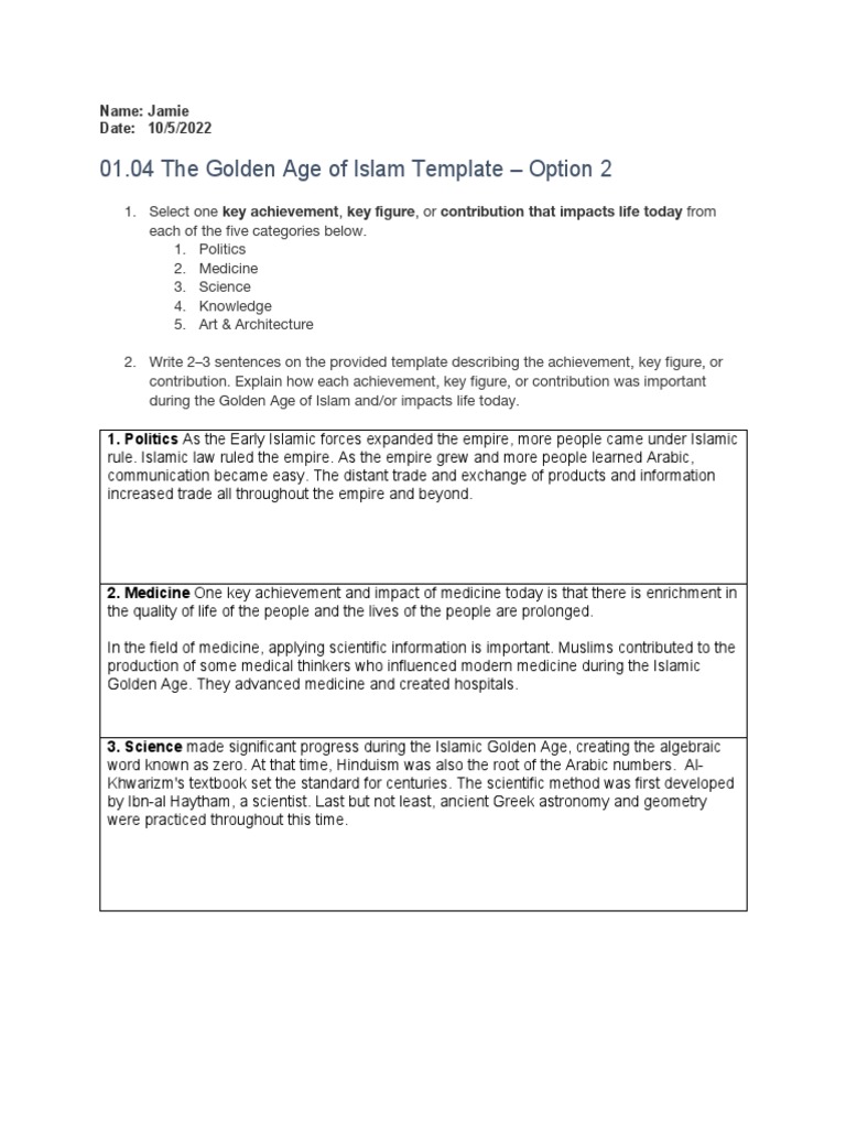 Jamie 01 04 The Golden Age of Islam Template Option 2 | PDF | Medicine ...