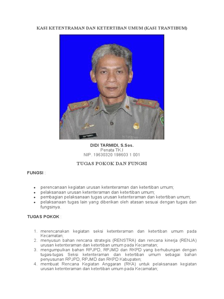 Tupoksi Kasi Ketentraman Dan Ketertiban Umum | PDF