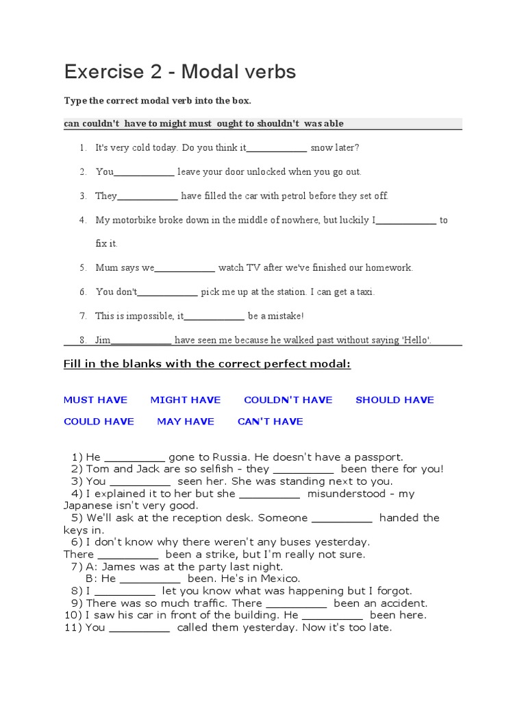 Modal Verbs Exercise | PDF