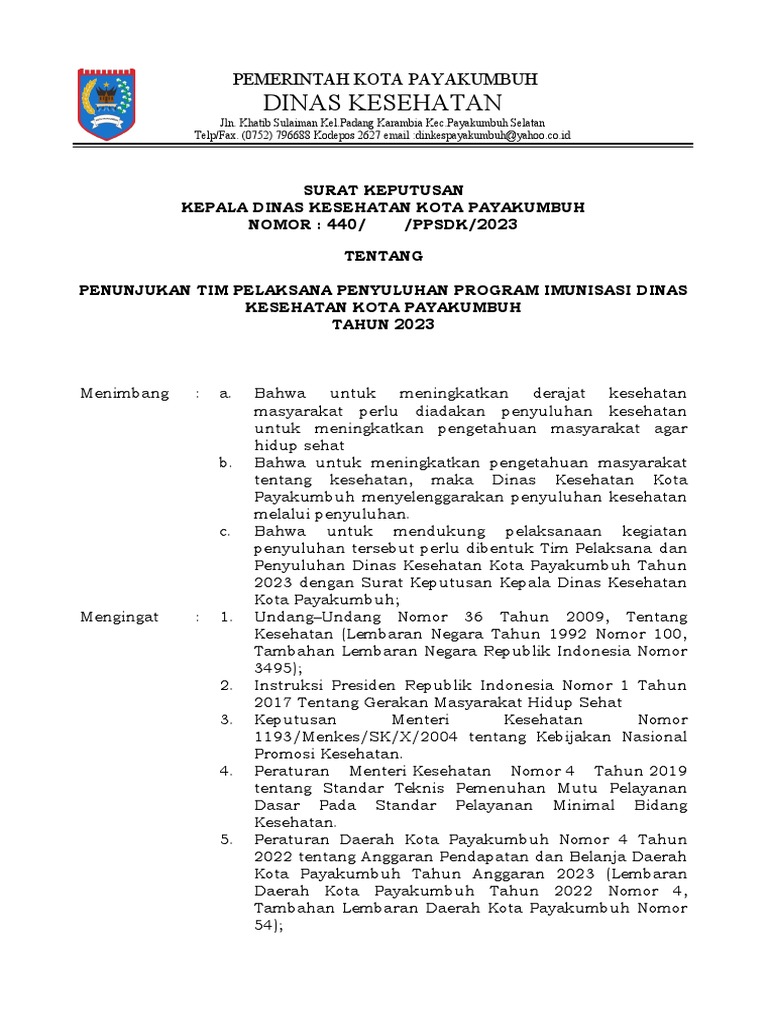 SK Tim Penyuluh Program Imunisasi Tahun 2023 | PDF