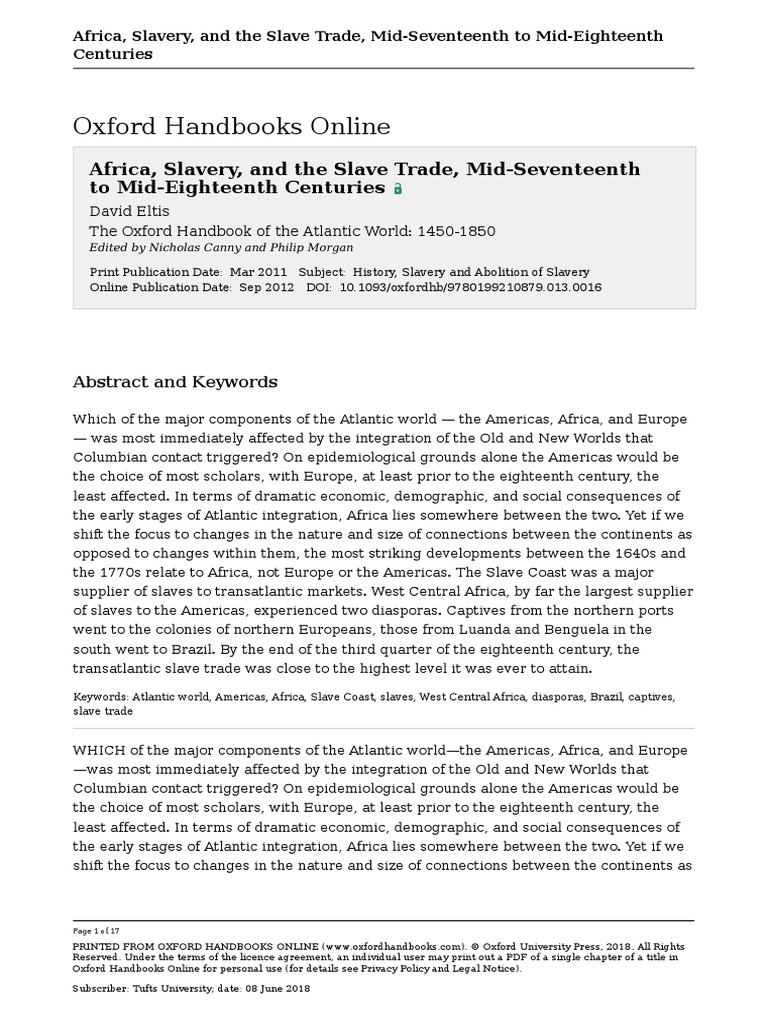 Africa Slavery And The Slave Trade Mid Seventeenth Pdf Atlantic