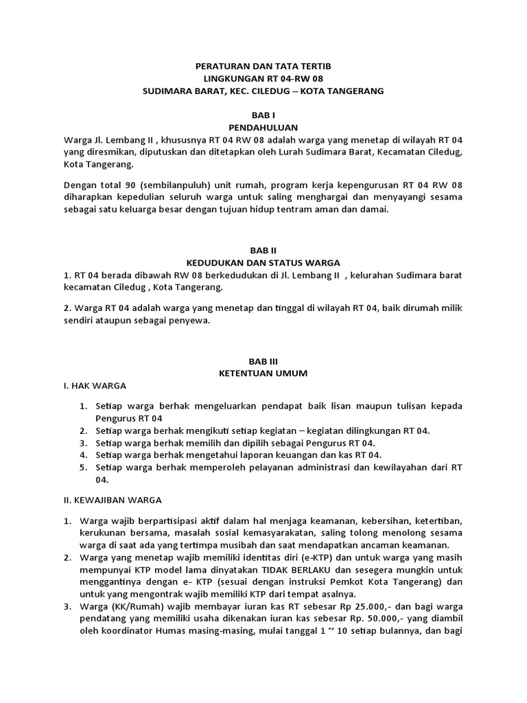 PERATURAN DAN TATA TERTIB LINGKUNGAN RT 04 (Final) | PDF | Politik ...