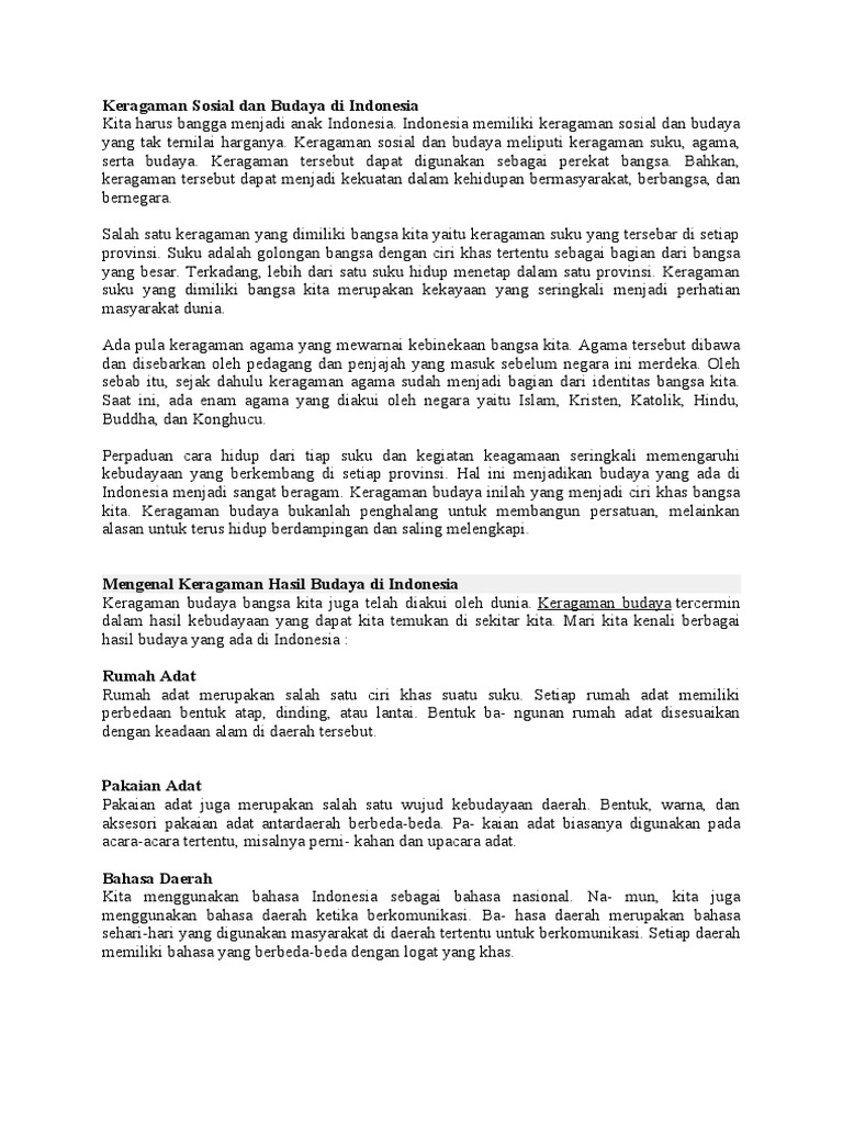Keragaman Sosial Budaya Indonesia | PDF