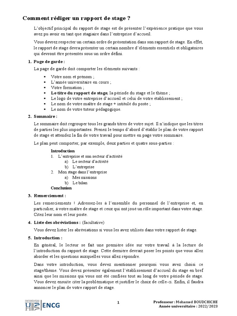 Guide de rédaction d'un rapport de stage | PDF | Affaires