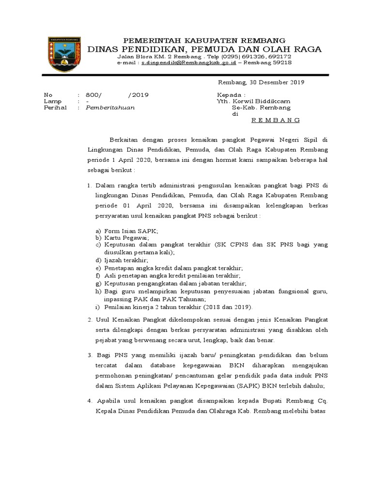 Surat Kenaikan Pangkat Pns | PDF