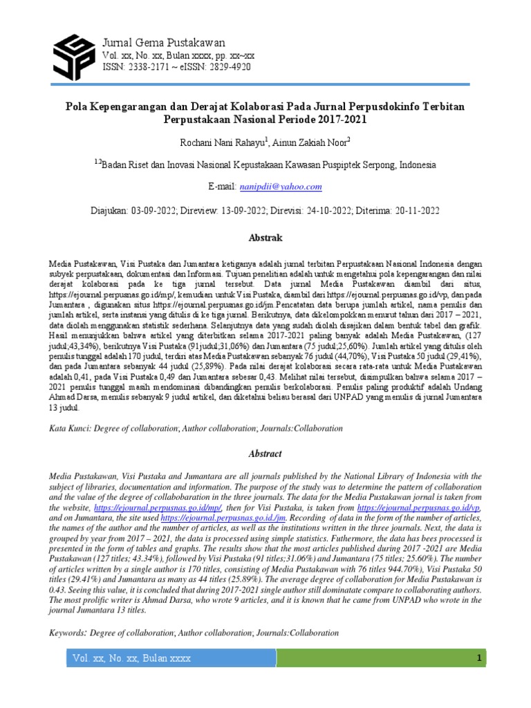 Pola Kepengarangan Dan Derajat Kolaborasi Pada Jur | PDF