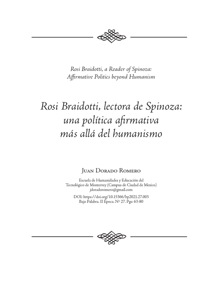 Braidotti y Spinoza: Política Afirmativa | PDF | Baruch Spinoza | Georg ...