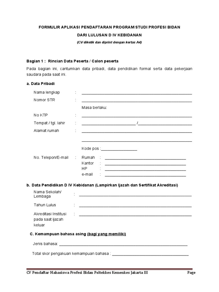 CV Pendaftar Profesi Bidan 2022 | PDF | Karier & Perkembangan