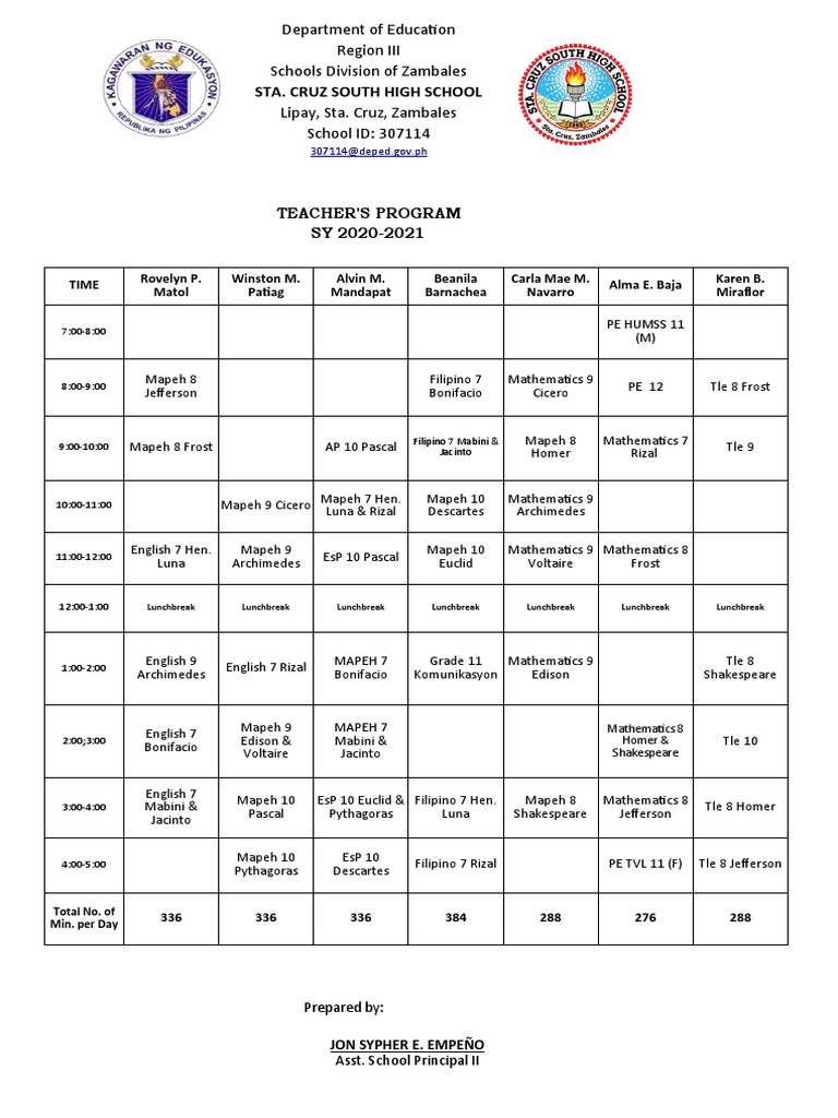 SCSHS Class and Teacher Program 20 21 | PDF | Science | Mathematics