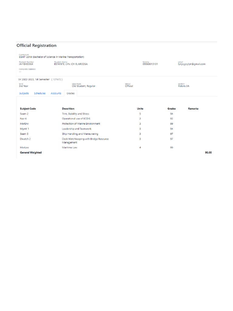 Grade Slip 1st Sem | PDF