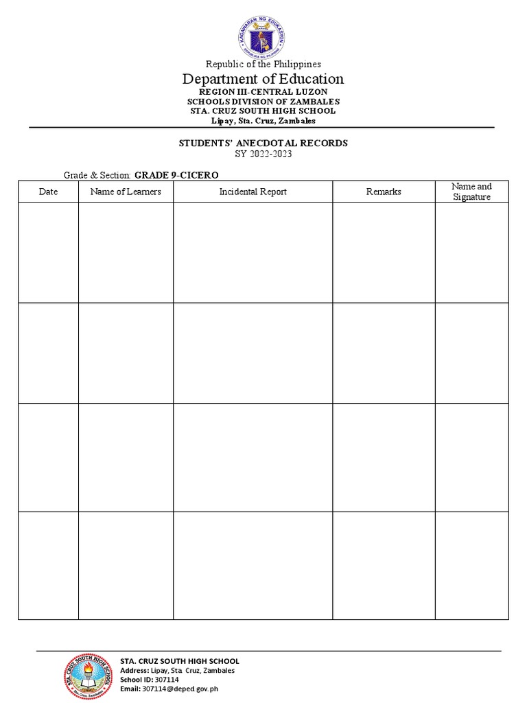 Anecdotal Record | PDF