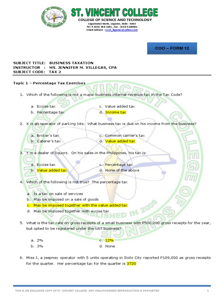 Exercises Tax2 | PDF | Value Added Tax | Taxes