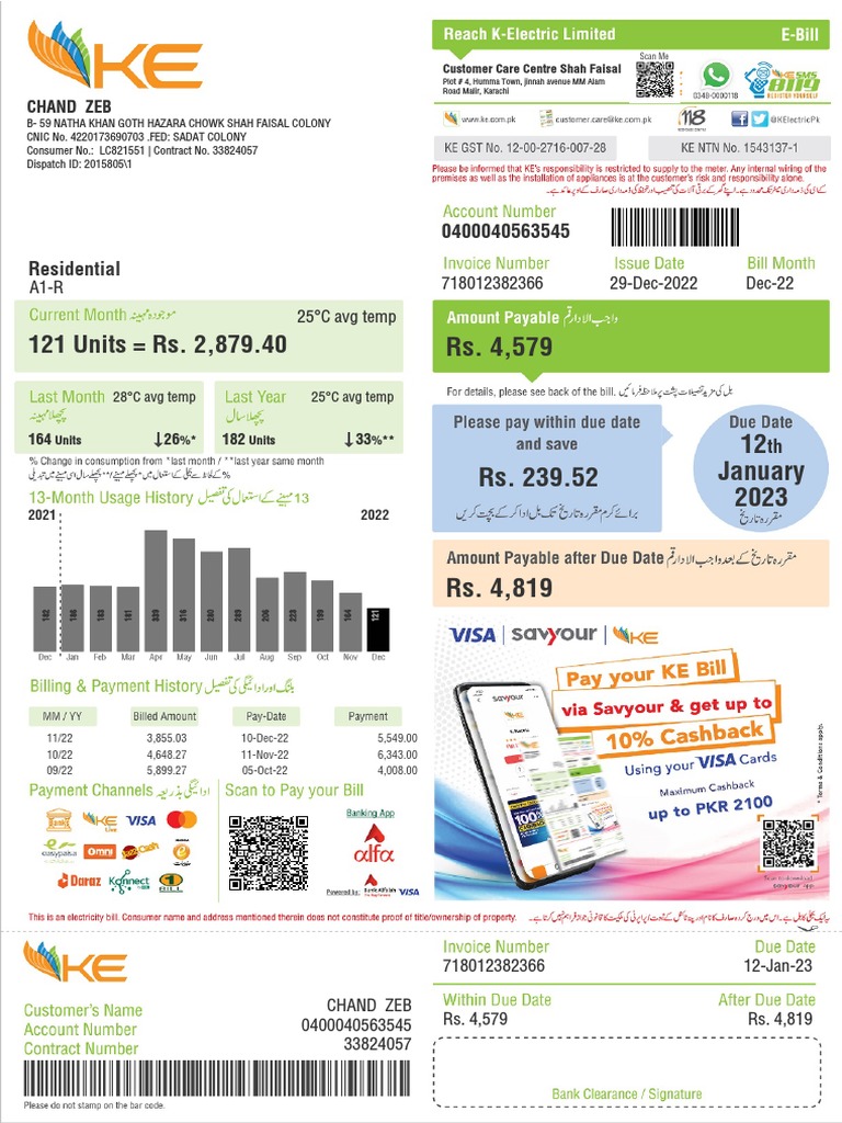 121 Units Rs. 2,879.40: Chand Zeb | PDF | Electrical Engineering ...