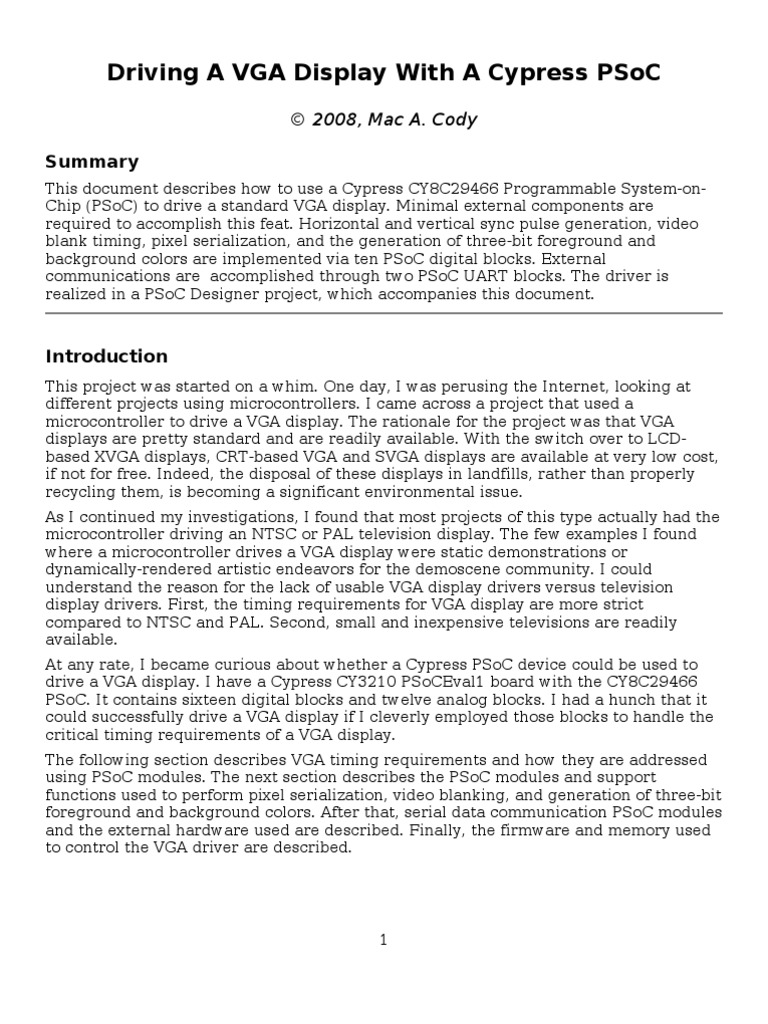 PSoC VGA Display Driver | PDF | Video | Magenta