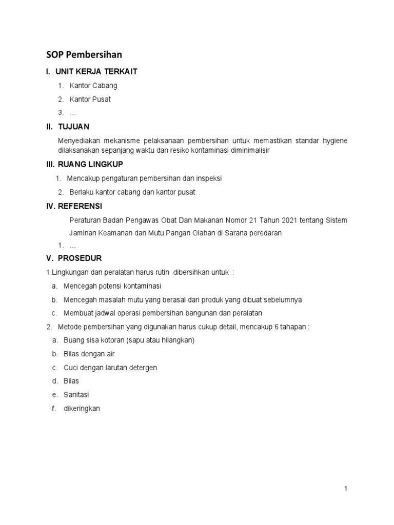 SOP Pembersihan | PDF