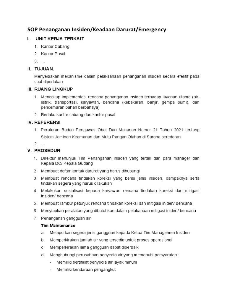 SOP Penanganan Insiden Atau Keadaan Darurat Atau Emergency | PDF
