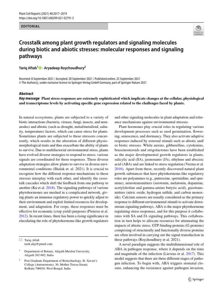 Crosstalk Among Plant Growth Regulators and Signaling Molecules | PDF | Plant Hormone | Biochemistry