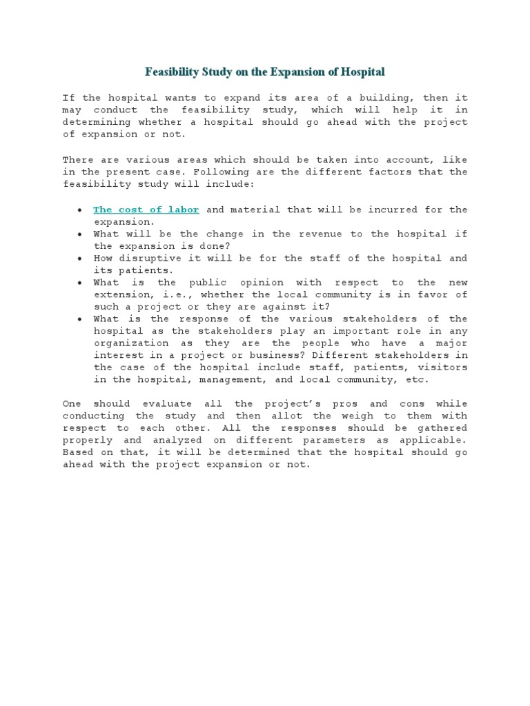 Feasibility Study On The Expansion Of Hospital Pdf