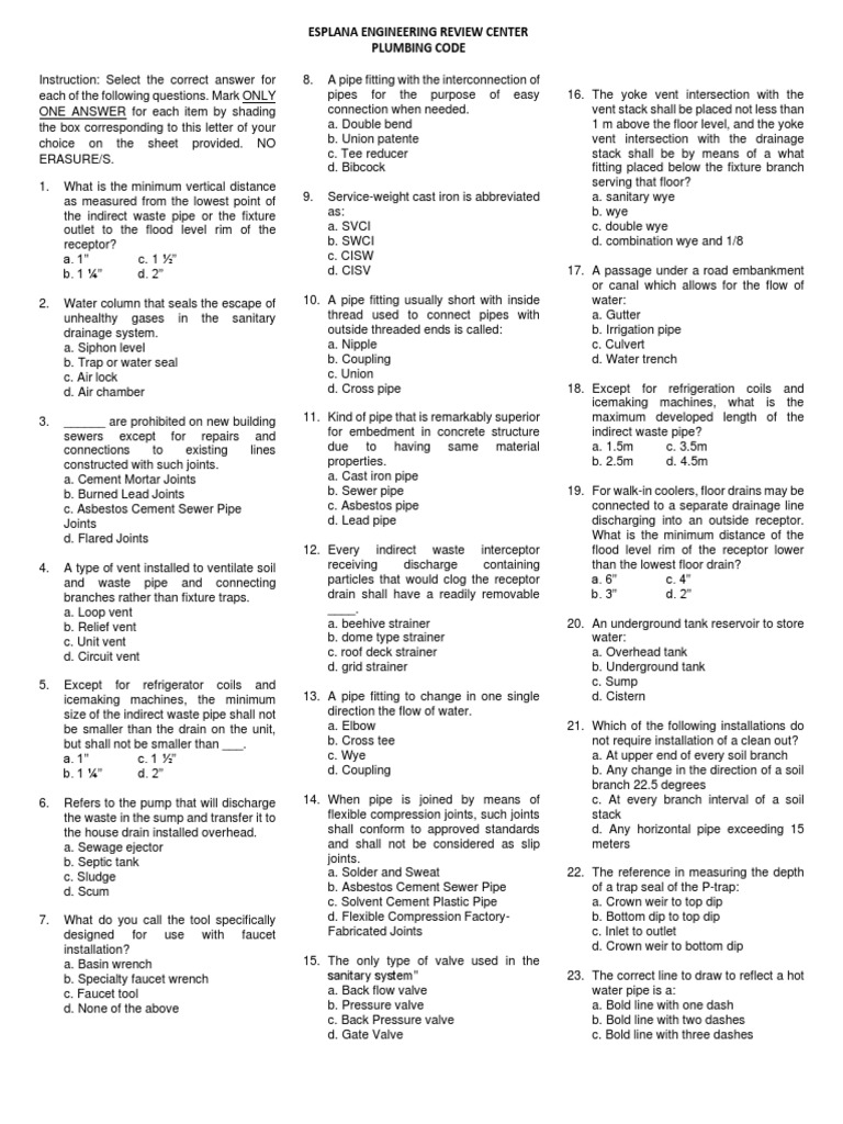 Final Coaching - Plumbing Code - Feb 2023 | PDF | Plumbing | Pipe (Fluid Conveyance)