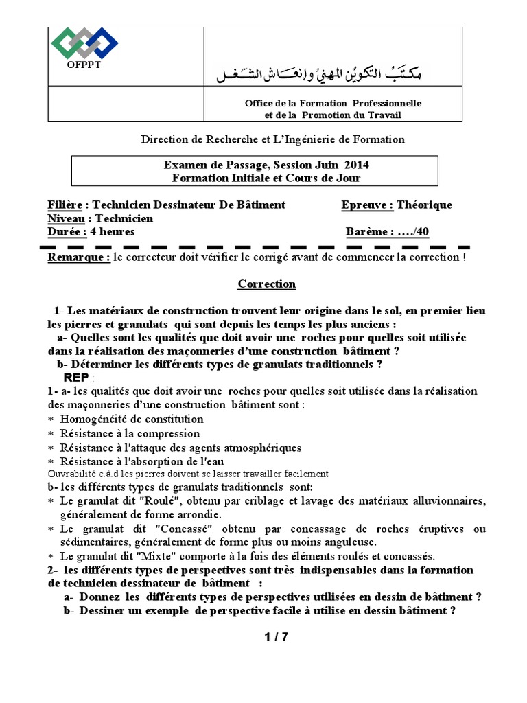 Corrigé EP TDB 2014 Théorique | PDF | Fondation (construction) | Éléments architecturaux