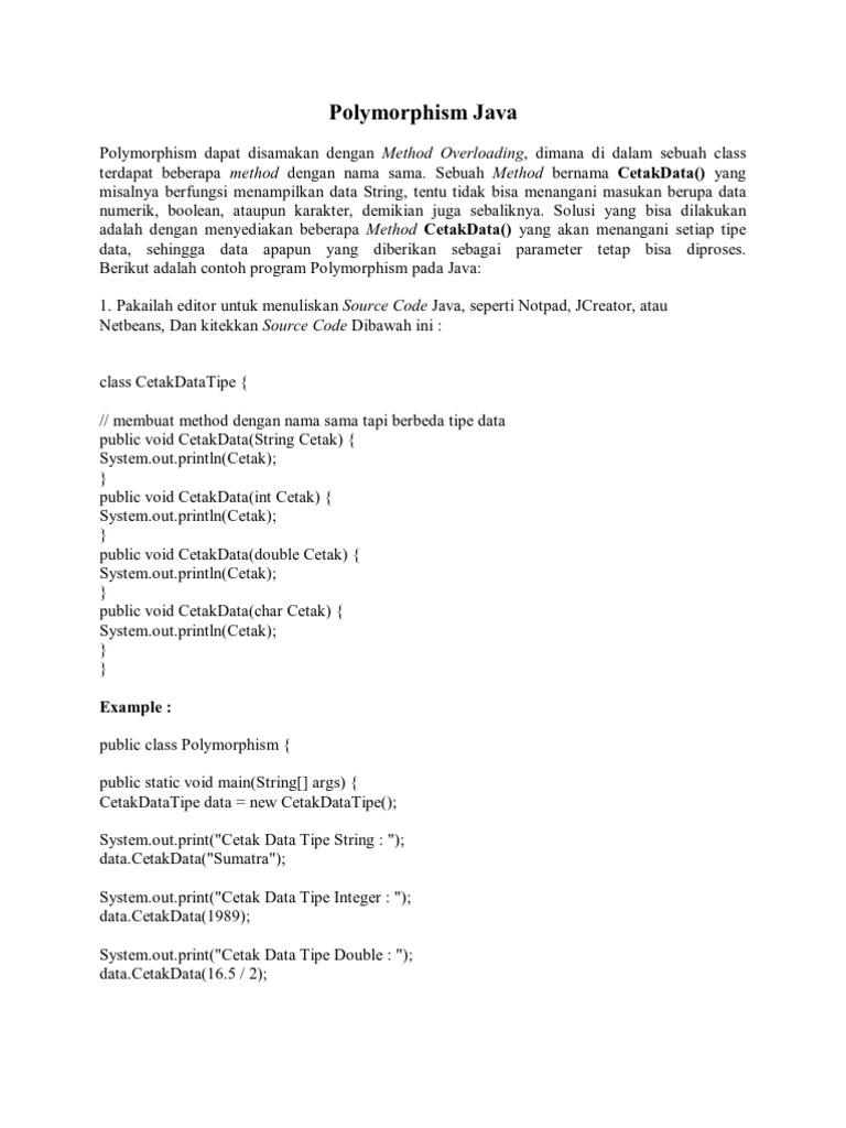 Polymorphism Java Pdf