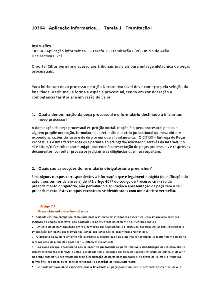 Início de Ação Cível no Portal Citius | PDF | Justiça | Crime e Violência
