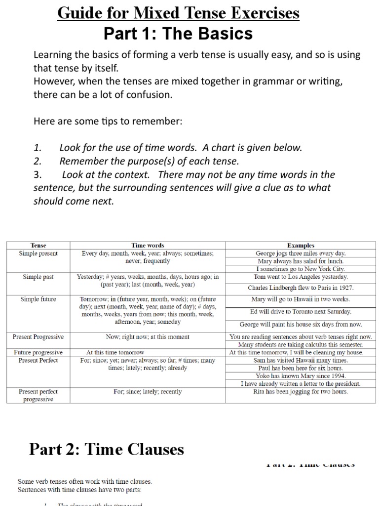 Guide For Mixed Tense Exercises | PDF