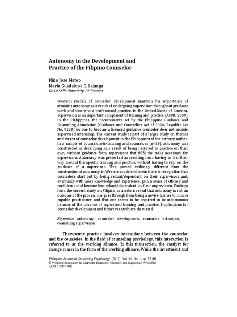 Autonomyinthe Developmentand Practiceofthe Filipino Counselor | PDF ...