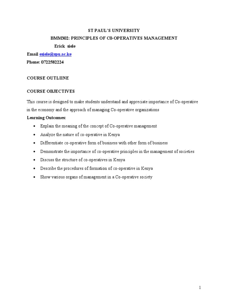 Co-operative Management Course Outline | PDF | Cooperative | Mutual ...