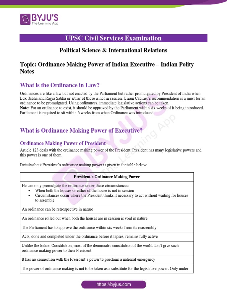 Ordinance Making Power of Indian Executive | Download Free PDF | Act Of ...