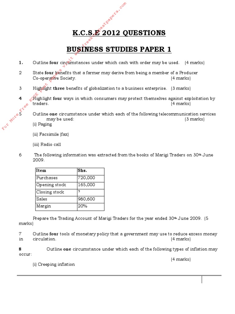 Kcse 202 Business Studies Questions | PDF | Supply And Demand | Demand